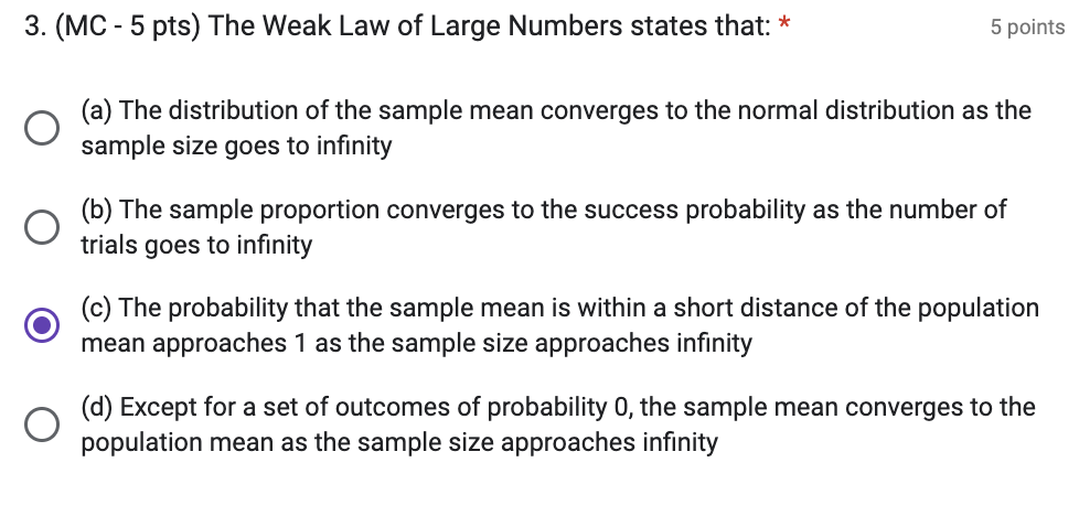 Solved (MC - 5 pts) The Weak Law of Large Numbers states | Chegg.com