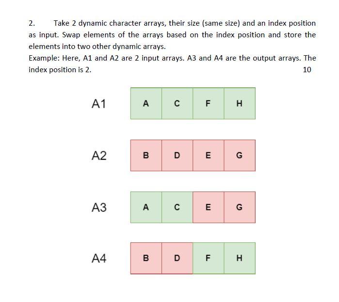 Solved 2. Take 2 dynamic character arrays, their size (same | Chegg.com