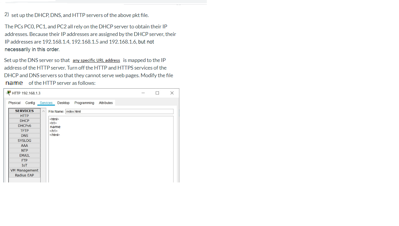 Solved 1) Create the following pkt file. Note that the DHCP, | Chegg.com