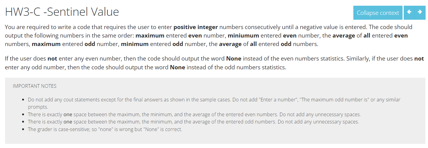 Solved HW3-C -Sentinel Value numbers, maximum entered odd | Chegg.com