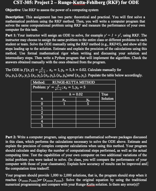 Solved CST-305: Project 2 - Runge-Kutta-Fehlberg (RKF) for | Chegg.com