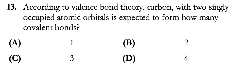 Solved 13. According to valence bond theory, carbon, with | Chegg.com