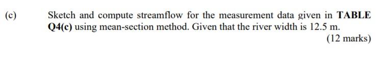 Solved (c) Sketch and compute streamflow for the measurement | Chegg.com