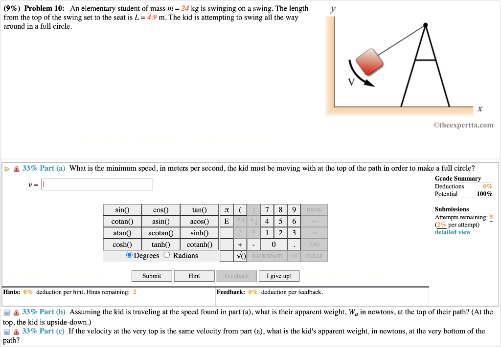 Solved (9\%) Problem 10: An elementary student of mass m=24 | Chegg.com