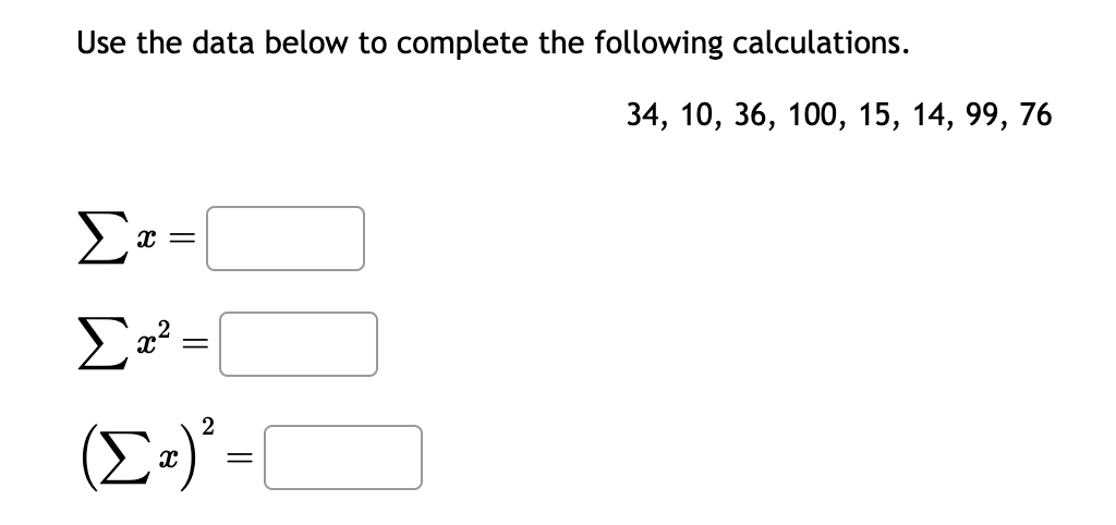 Solved Use the data chart to complete the following | Chegg.com