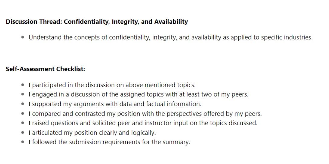 Solved Discussion Thread: Confidentiality, Integrity, and | Chegg.com