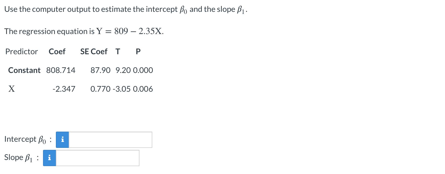 Solved Use the computer output to estimate the intercept Bo | Chegg.com
