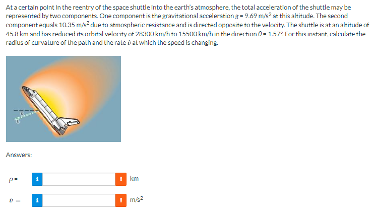 Solved At a certain point in the reentry of the space | Chegg.com