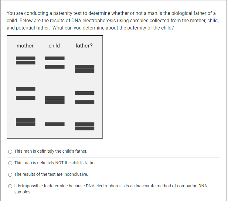 Solved You are conducting a paternity test to determine | Chegg.com