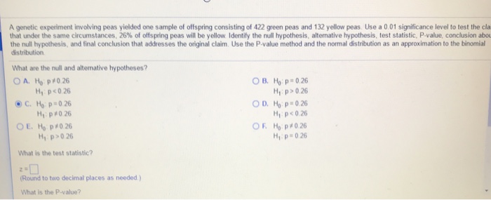 Solved A genetic experiment involving peas yielded one | Chegg.com