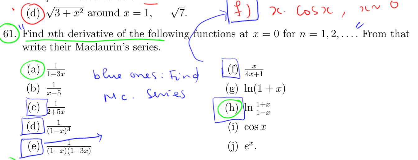 Solved 61. Find nth derivative of the following/functions at | Chegg.com