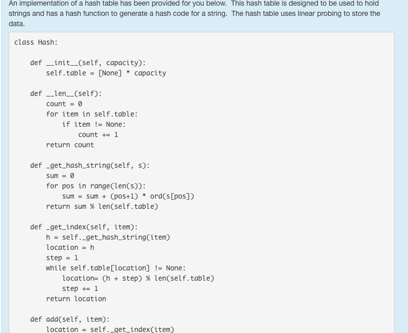 Solved An implementation of a hash table has been provided | Chegg.com