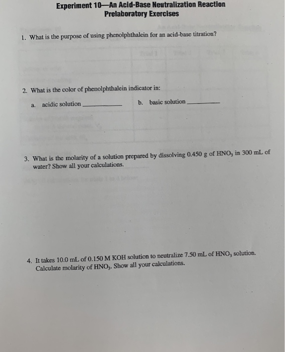Solved Experiment 10-An Acid-Base Neutralization Reaction | Chegg.com