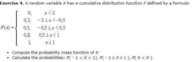 Solved Exercise 4. A random variable X has a cumulative | Chegg.com