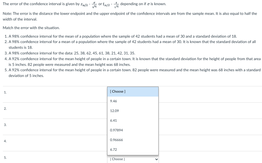 Solved The error of the confidence interval is given by | Chegg.com