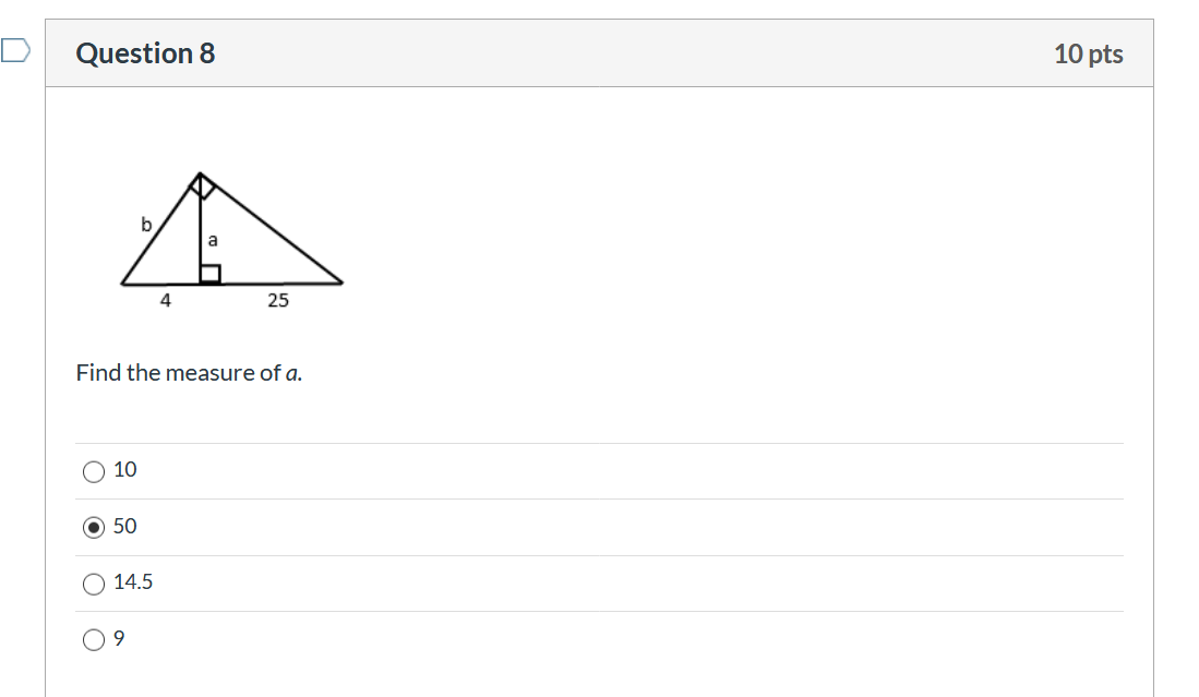 Solved Question 8 10 pts 25 Find the measure of a. O O 10 O | Chegg.com Solved Question 8 10 pts 25 Find the measure of a. O O 10 O | Chegg.com