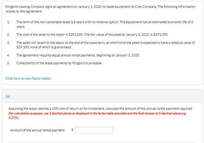 Solved Kingbird Leasing Company signs an agreement on | Chegg.com