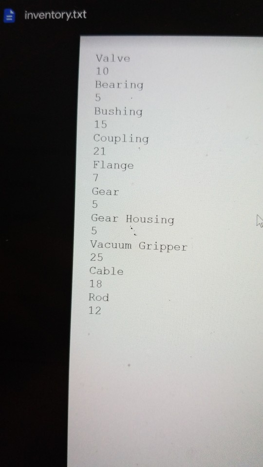 Solved Exercise - Inventory Bins Write a program that | Chegg.com