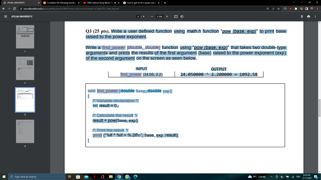 Solved Q3 (25 pts). Write a user defined function using | Chegg.com