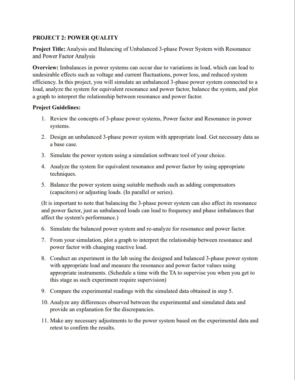 Solved PROJECT 2: POWER QUALITY Project Title: Analysis and | Chegg.com