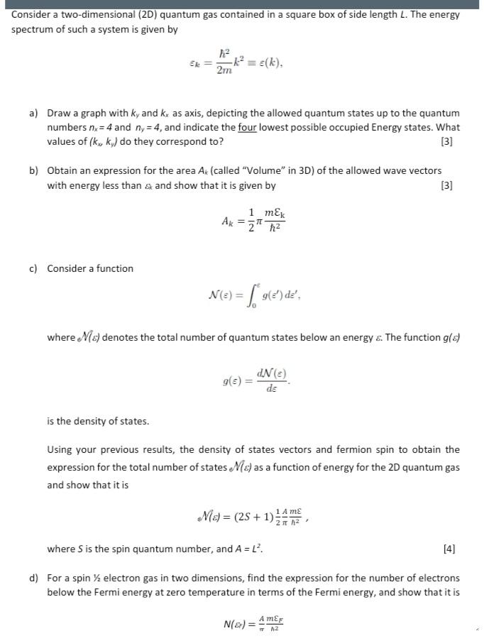 Solved Consider a two-dimensional (2D) quantum gas contained | Chegg.com