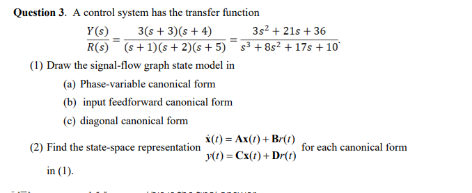 Question 3. A control system has the transfer | Chegg.com