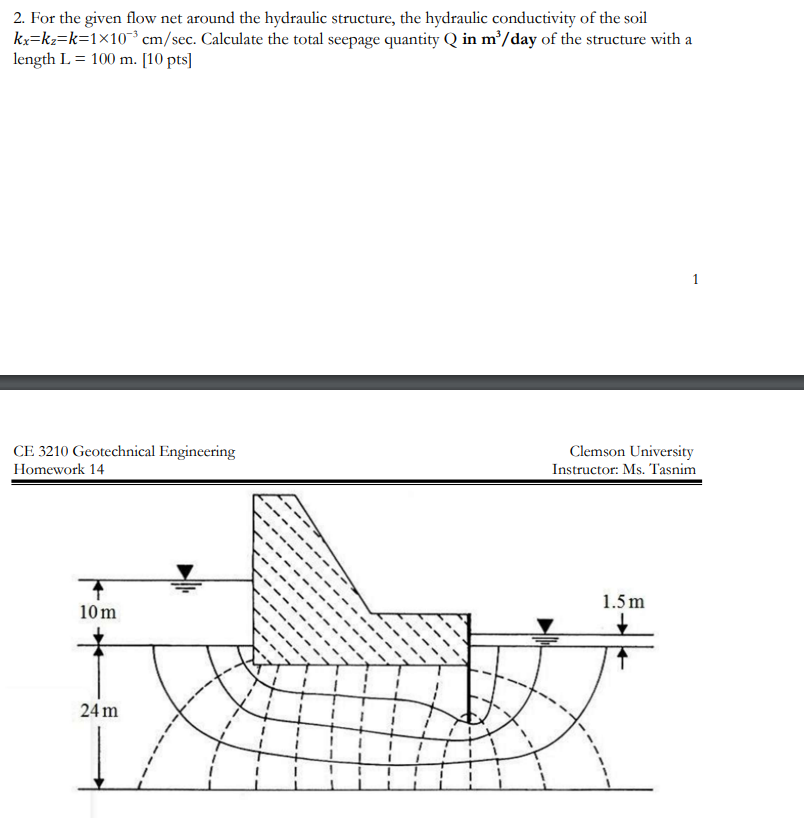Solved 2. For the given flow net around the hydraulic | Chegg.com