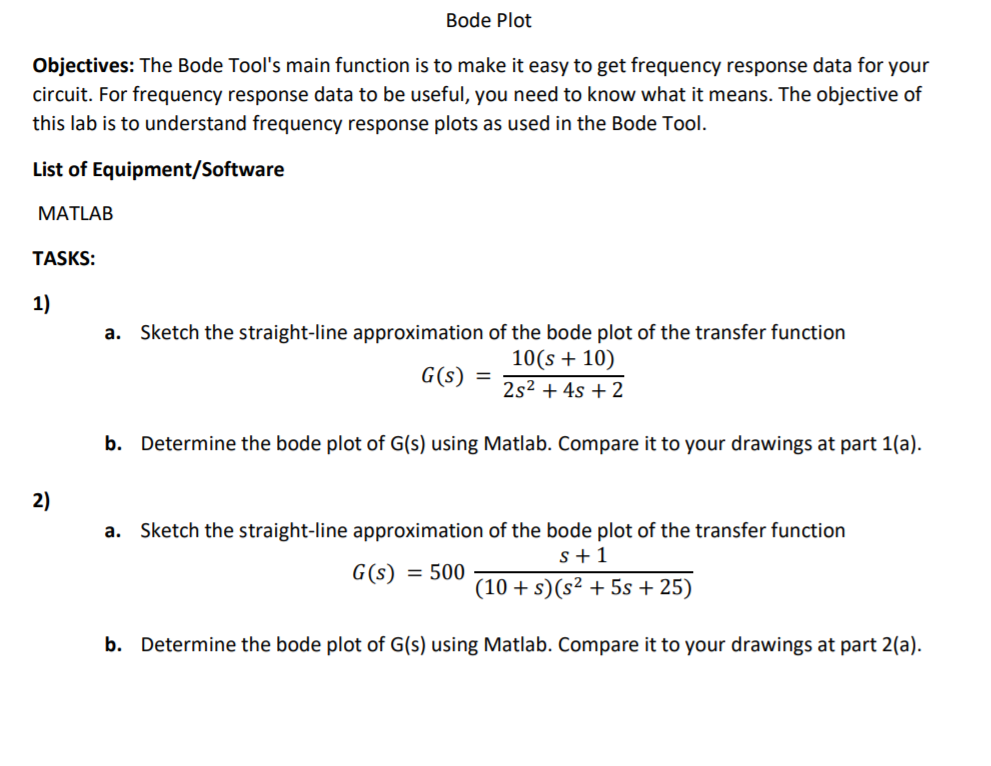 Solved Bode Plot Objectives: The Bode Tool's main function | Chegg.com