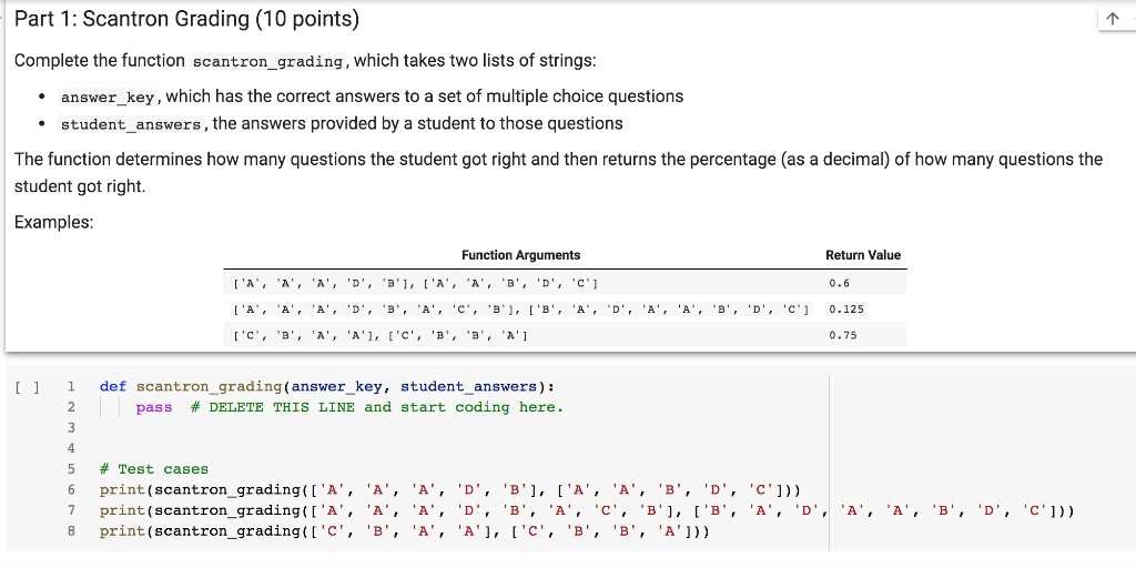 Solved Part 1: Scantron Grading (10 points) 个 . Complete the | Chegg.com