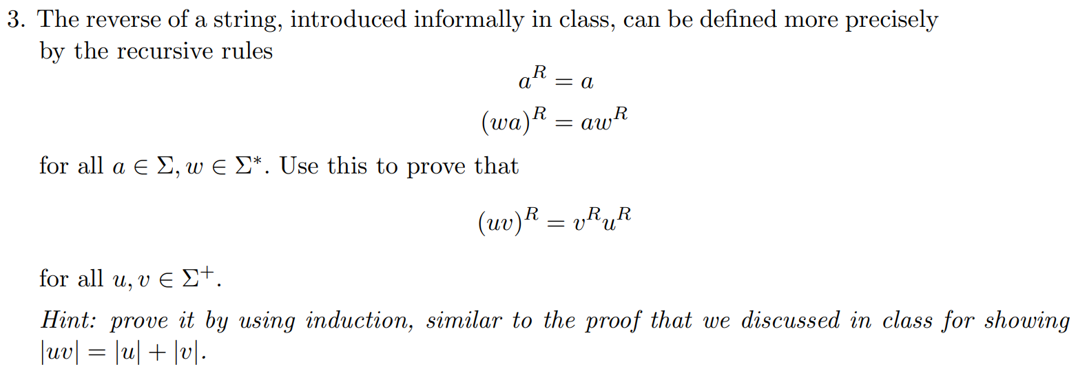 Solved = a 3. The reverse of a string, introduced informally | Chegg.com