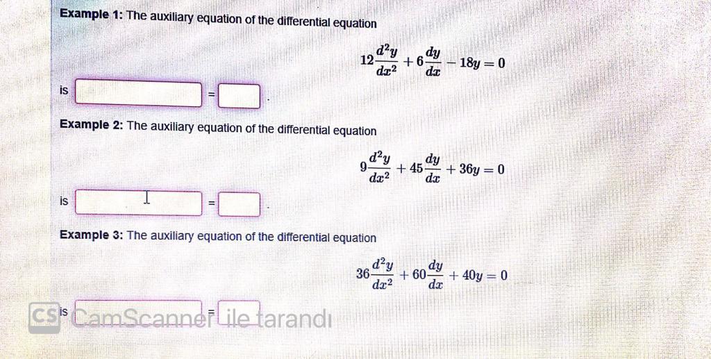 Solved Example 1: The auxiliary equation of the differential | Chegg.com