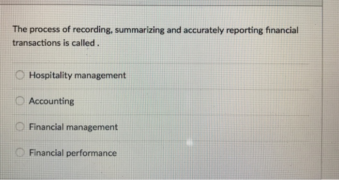 Solved The Process Of Recording Summarizing And Accurately