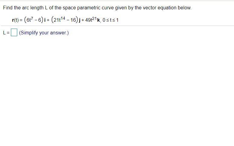 Solved Find the arc length L of the space parametric curve | Chegg.com