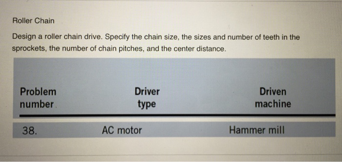 Solved Roller Chain Design a roller chain drive. Specify the | Chegg.com