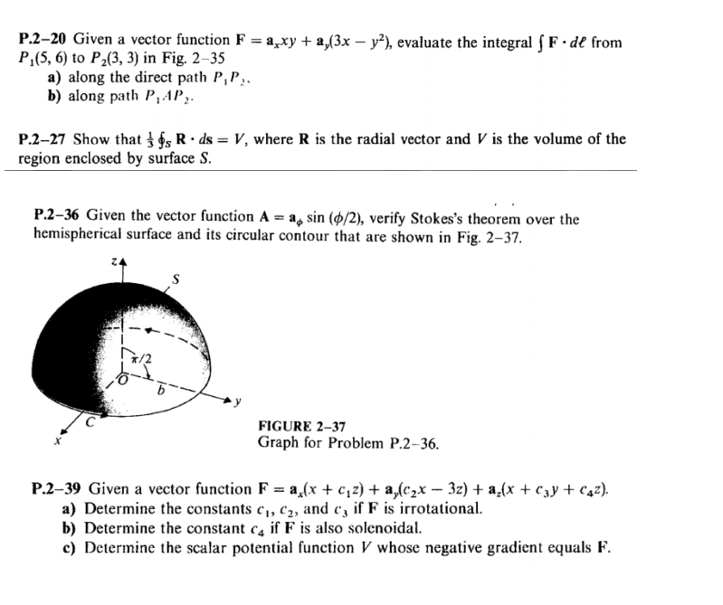 P.2-20 Given a vector function F = a xy + a,(3x - | Chegg.com