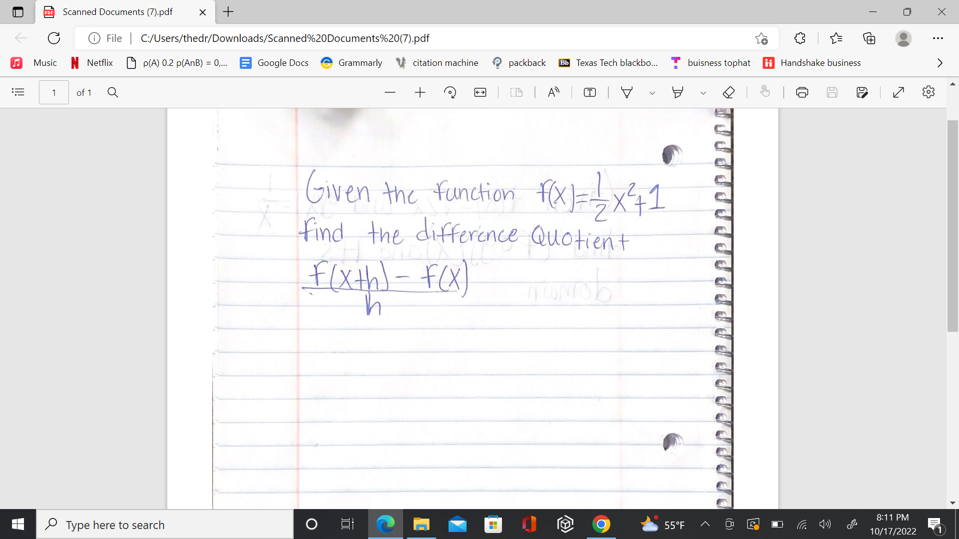 Solved Given the function f(x)=21x2+1 Find the differcnce | Chegg.com