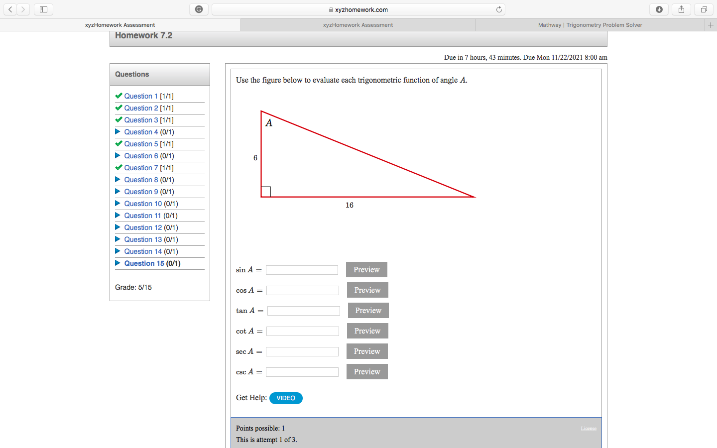 Solved xyzhomework.com G 0 xyzHomework Assessment Mathway | | Chegg.com