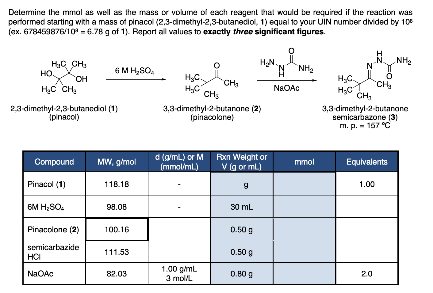 Solved Determine the mmol as well as the mass or volume of | Chegg.com