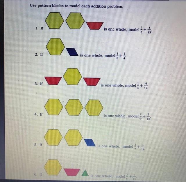 Solved Use pattern blocks to model each addition problem. 1. | Chegg.com