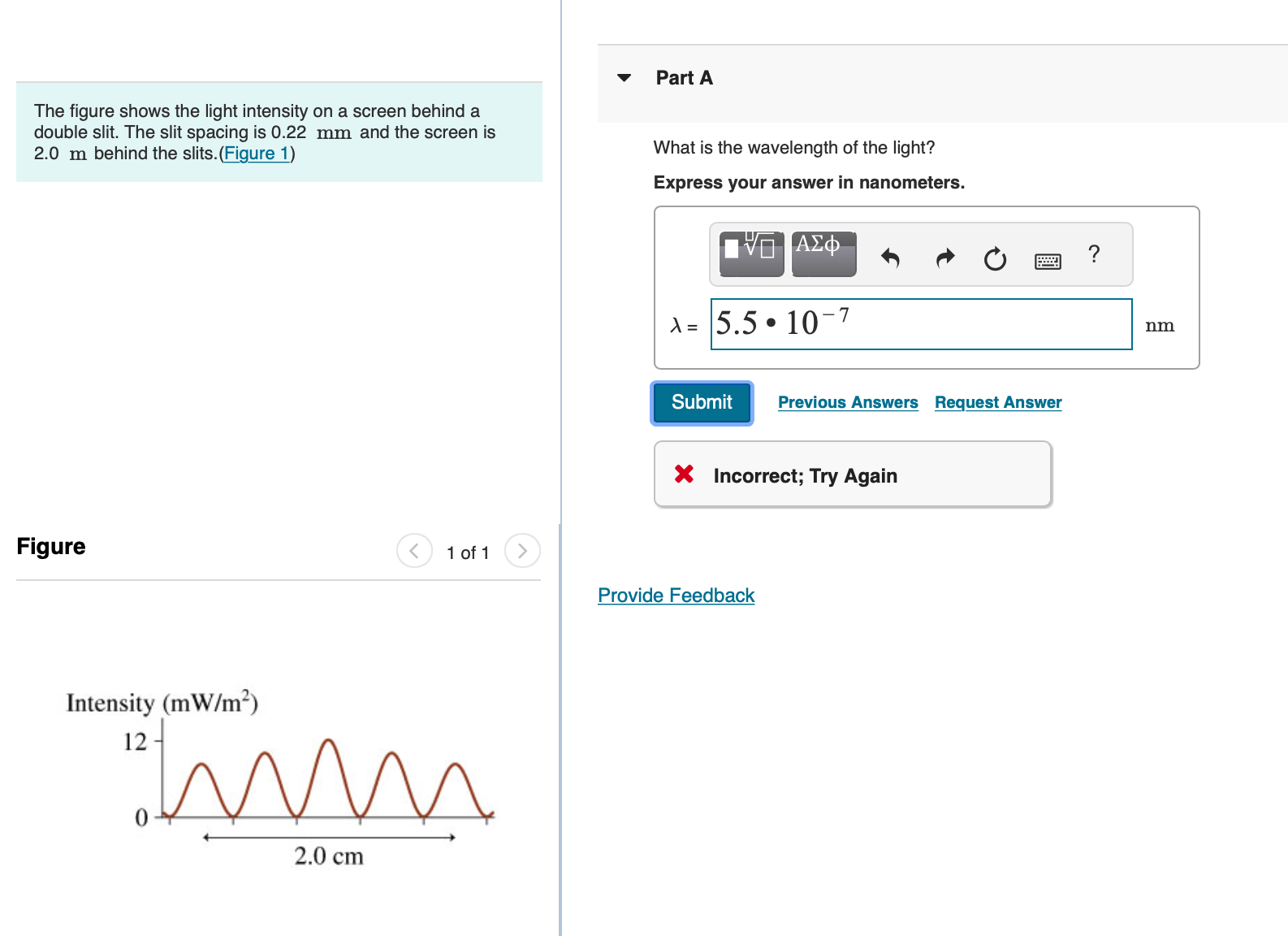 Solved The figure shows the light intensity on a screen | Chegg.com