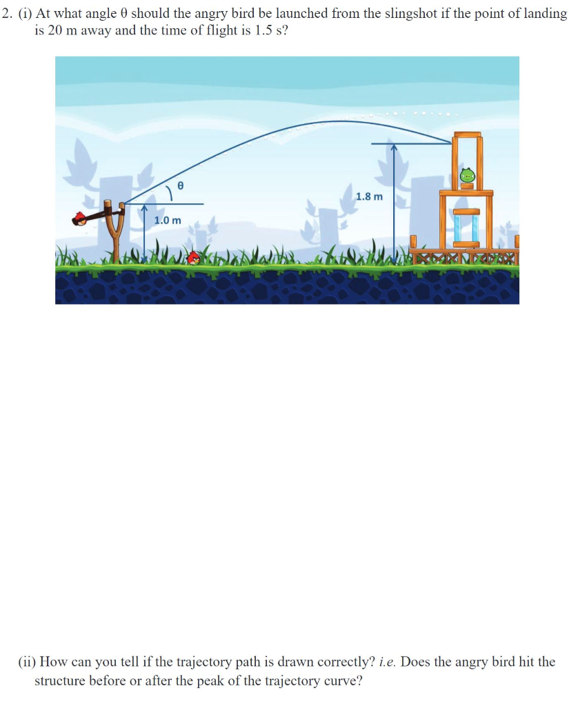 Solved 2. (i) At what angle should the angry bird be | Chegg.com