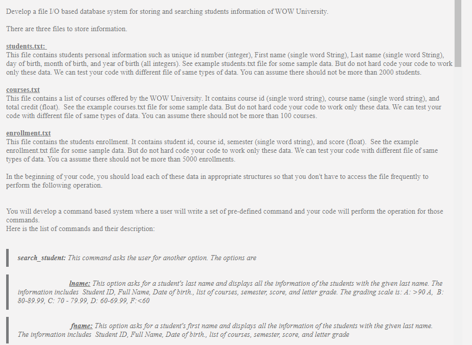 Solved IN C PROGRAM Write code for an I/O based database | Chegg.com