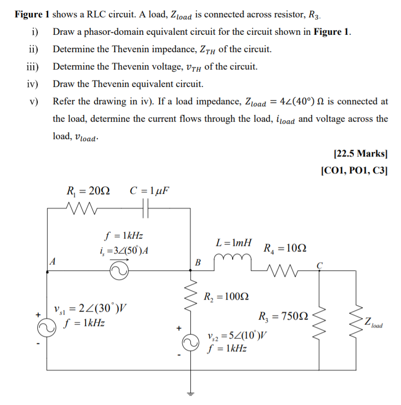 Solved Figure 1 shows a RLC circuit. A load, Zload is | Chegg.com