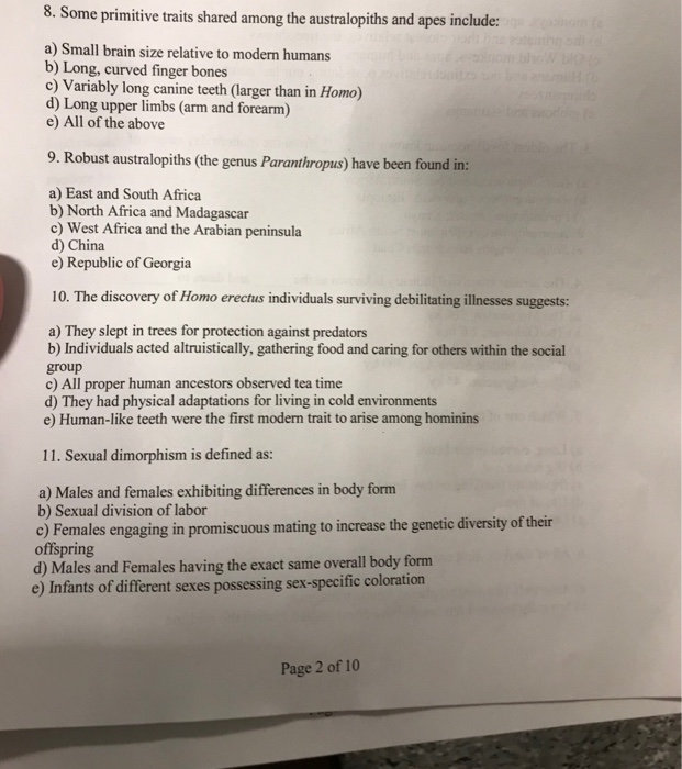 Solved 8. Some primitive traits shared among the | Chegg.com