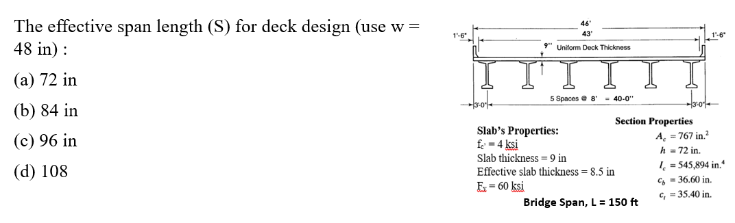 Solved 46 43 The effective span length (S) for deck design | Chegg.com