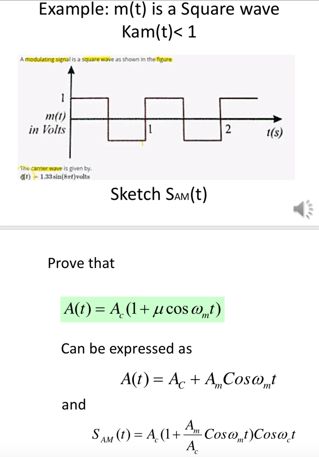 Solved Example: m(t) is a Square wave Kam(t)