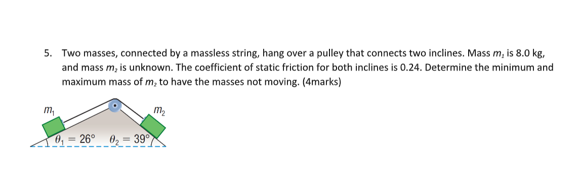 Solved 5. Two masses, connected by a massless string, hang | Chegg.com