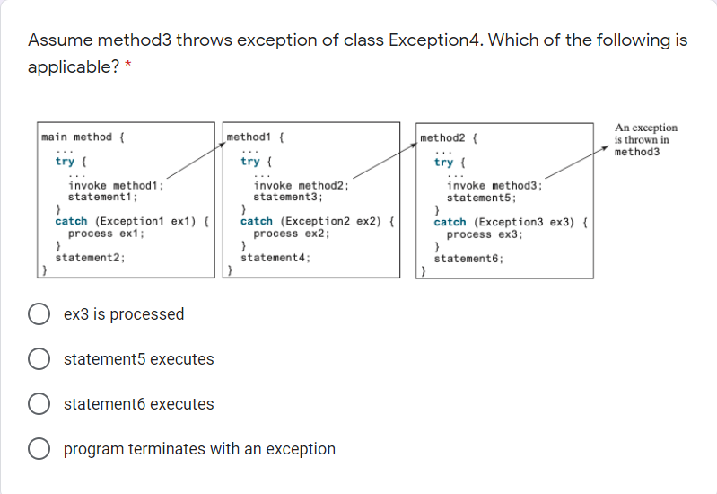 Solved In the statement below, assume statement2 throws an | Chegg.com