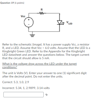 Solved Question 19 (6 points) R Vcc VLED Refer to the | Chegg.com