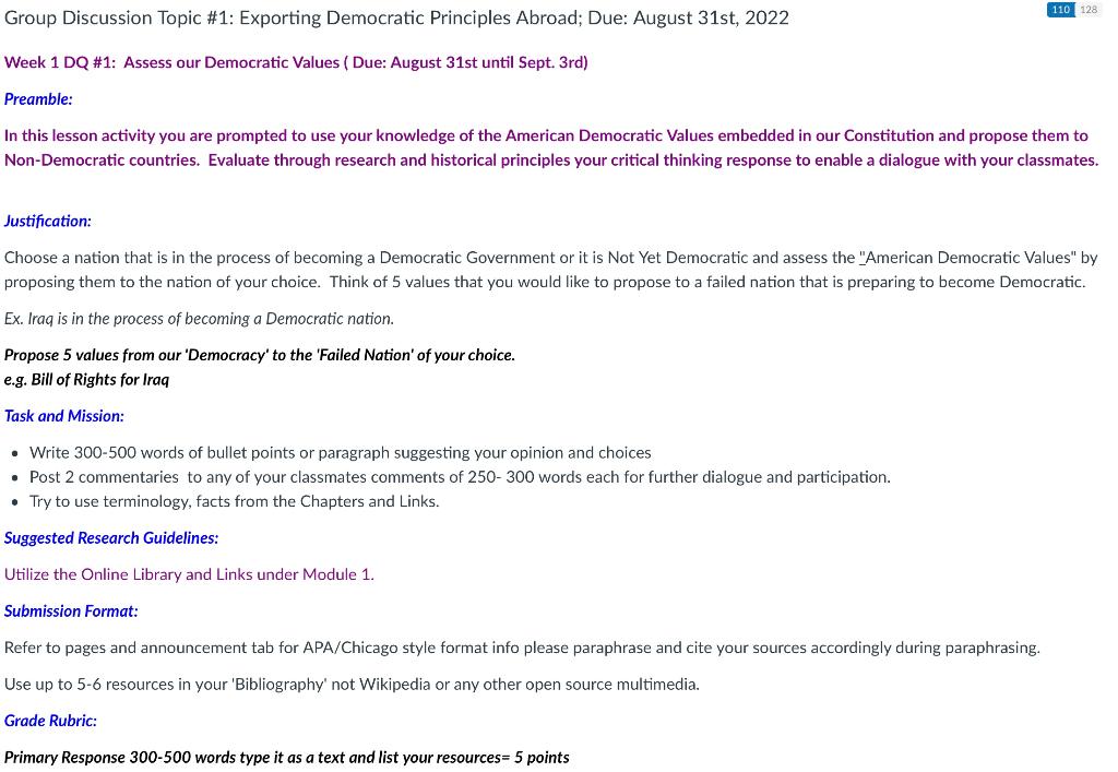 POL SCI Assess our Democratic Values Preamble: In | Chegg.com